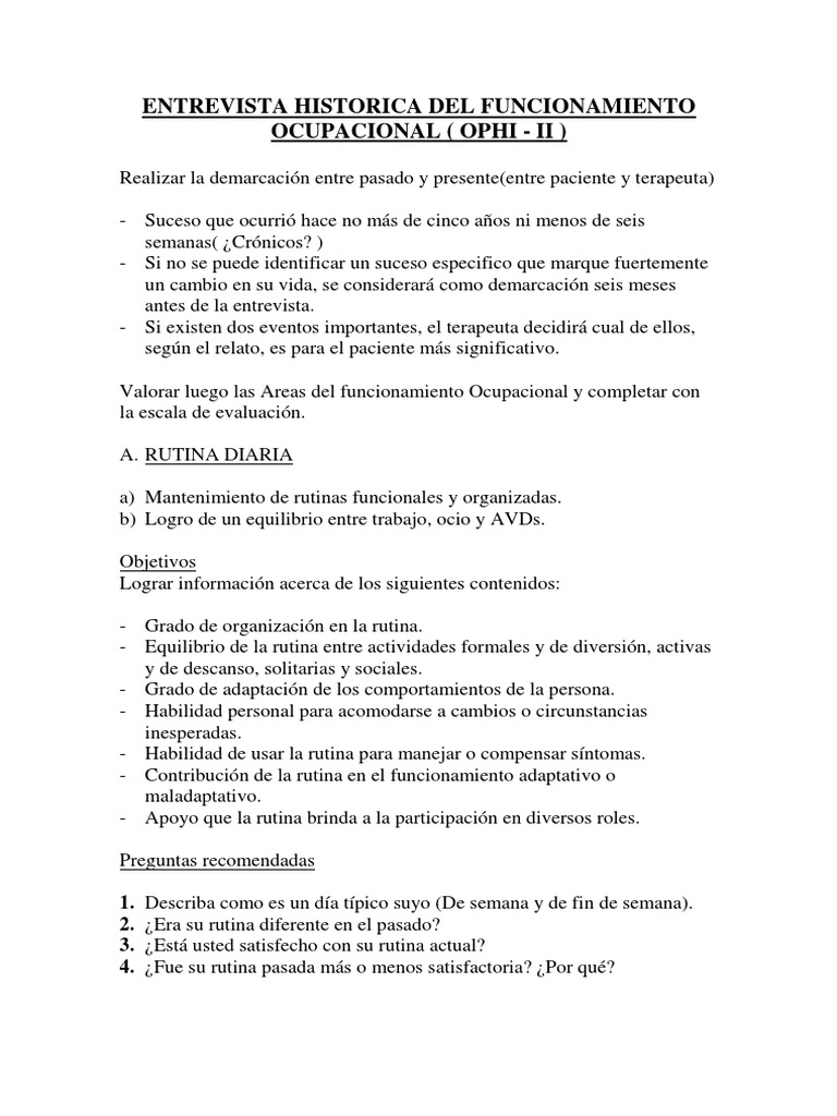 OPHI-II - Entrevista Historica Del Funcionamiento Ocupacional ...