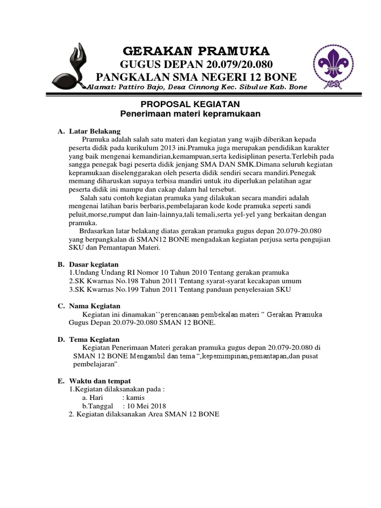 Proposal Kegiatan Pramuka SMAN 12 Bone | PDF