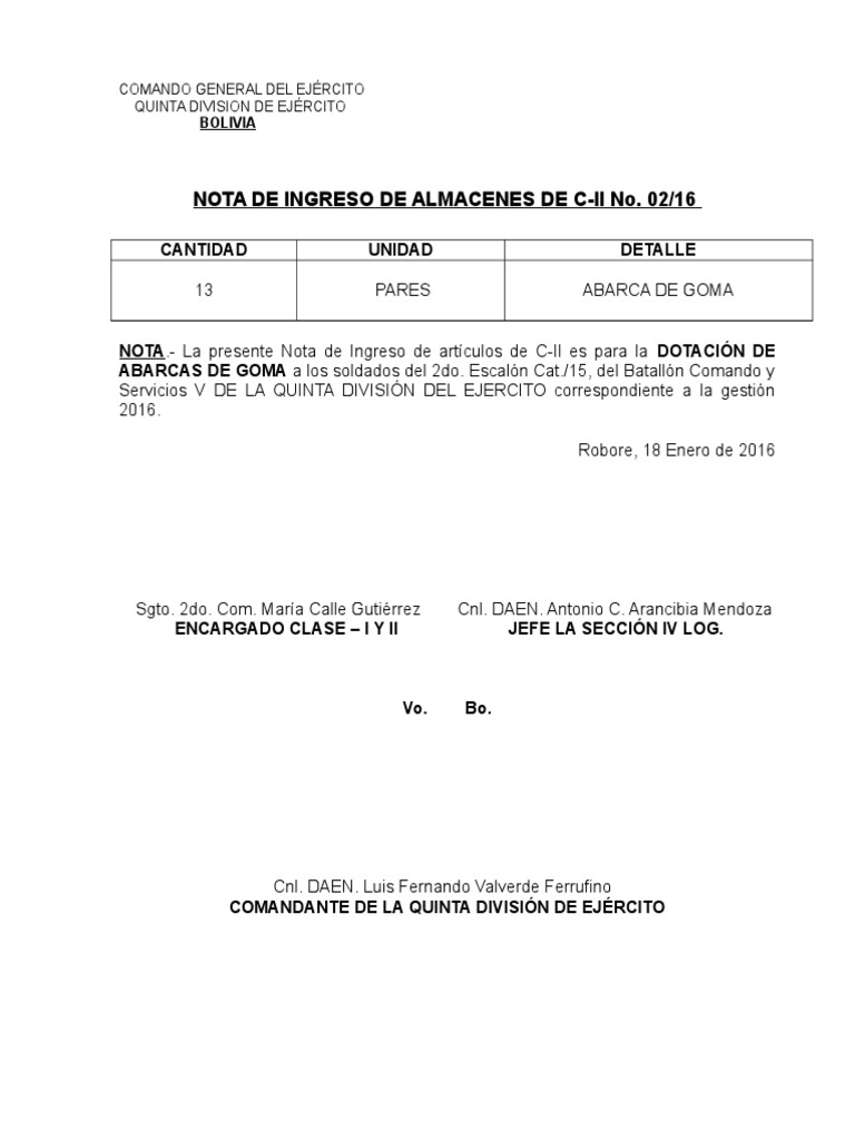 Nota de Ingreso de Almacenes | PDF