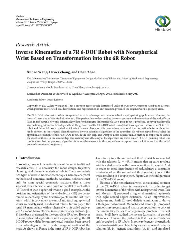 Inverse Kinematics of A 7R 6-DOF Robot | PDF | Numerical Analysis ...