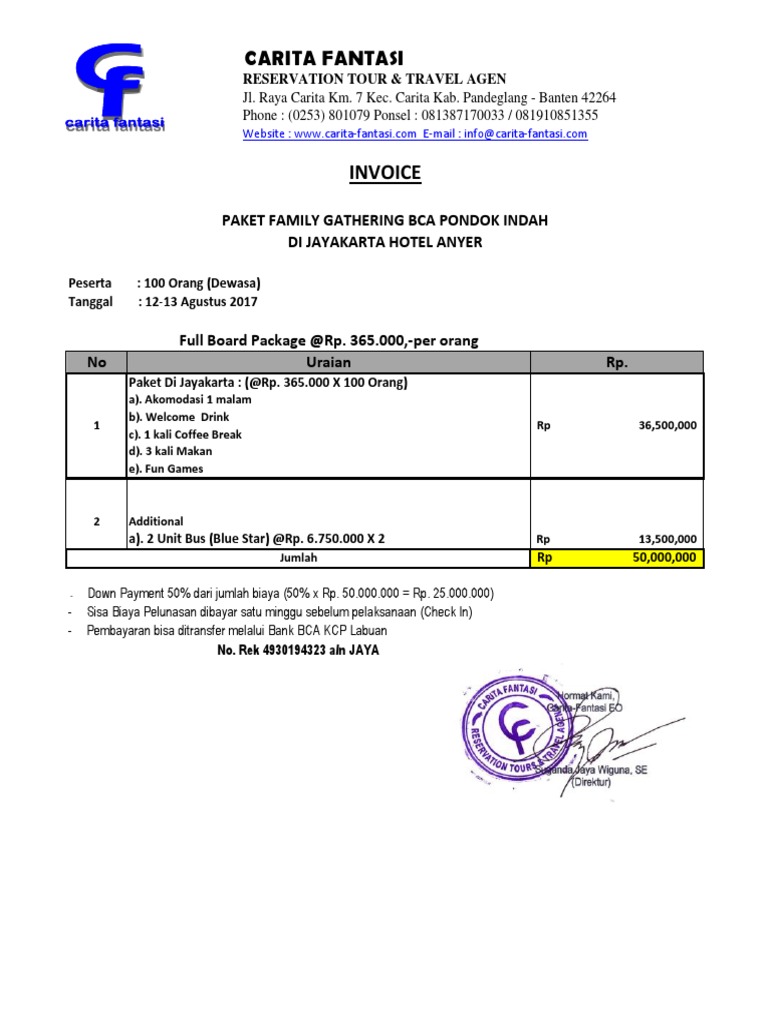 Invoice Pembayaran Paket Family Gathering BCA | PDF