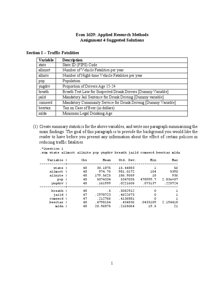 PS4 Solutions | PDF | Errors And Residuals | Driving Under The Influence