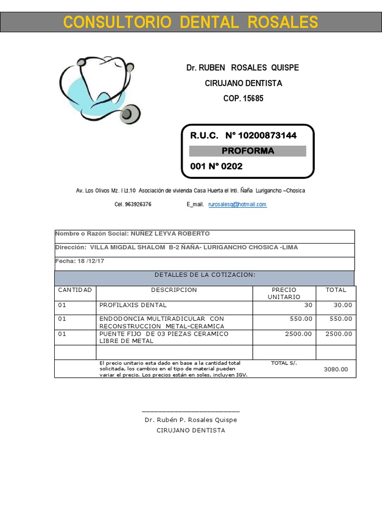 Proforma Dental Roberto Nuñez | PDF