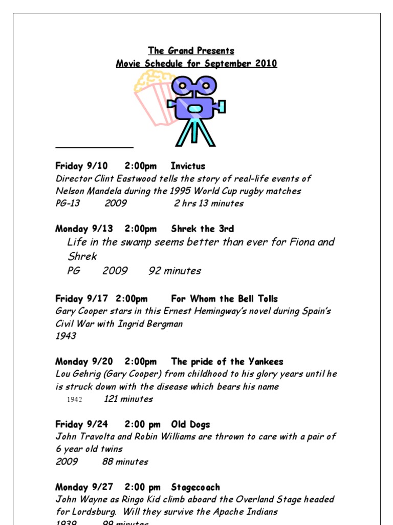 September Movie Schedule | PDF
