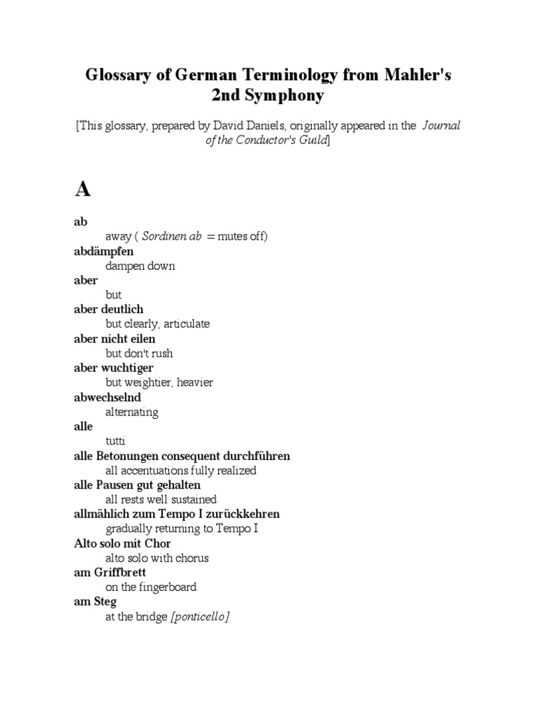 Glossary of German Terminology From Mahler | PDF | Tempo | Musical ...