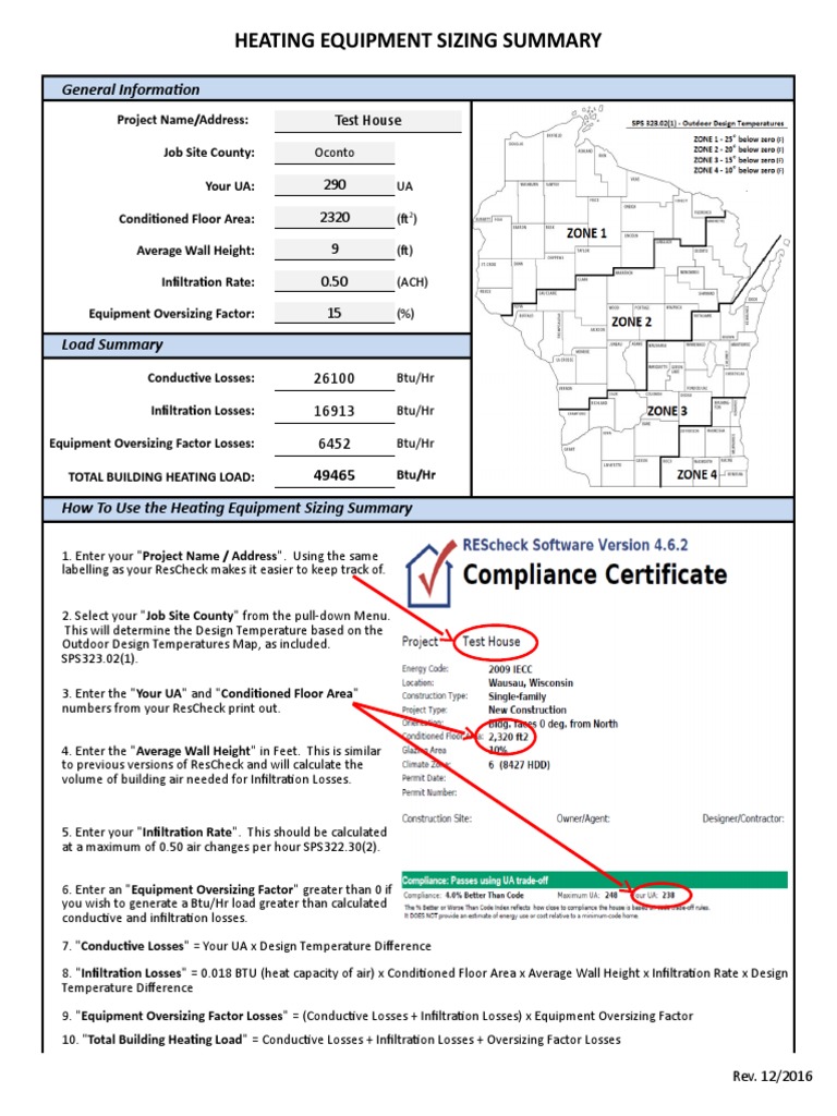 Heating Equipment Sizing Summary: General Information | PDF