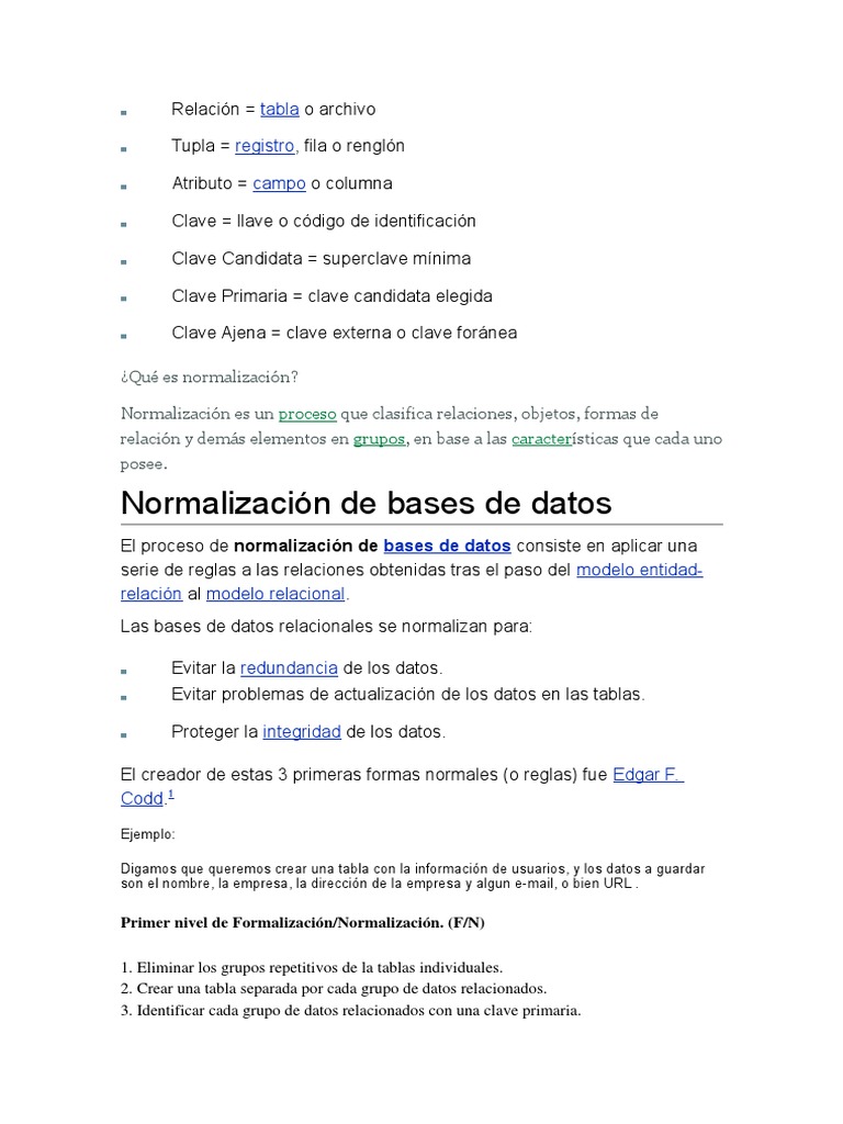 Normalizacion de Bases de Datos | PDF | Bases de datos | Base de datos relacional