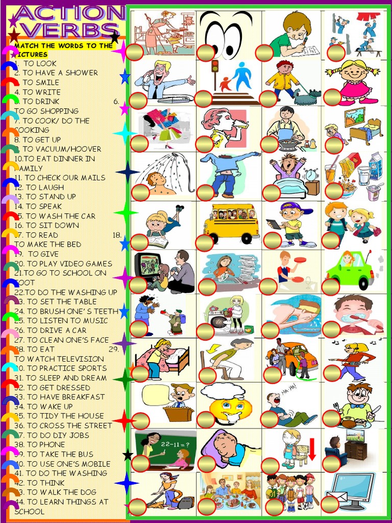 Match Verbs to Pictures Guide | PDF