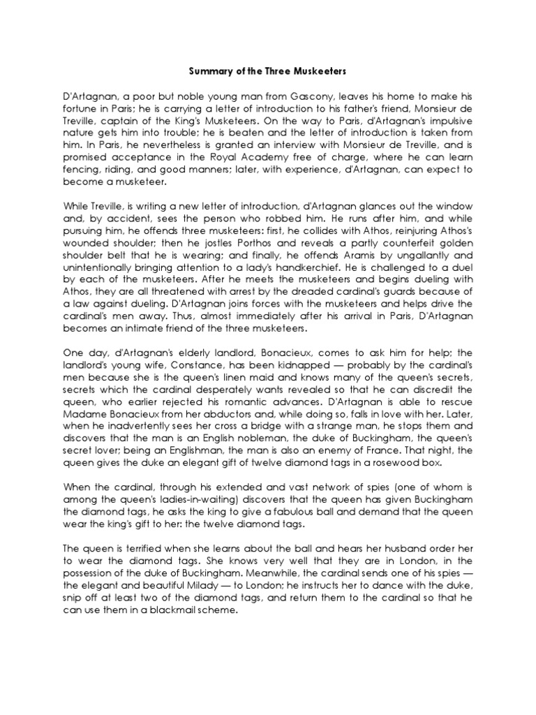 Summary of The Three Muskeeters | PDF | The Three Musketeers