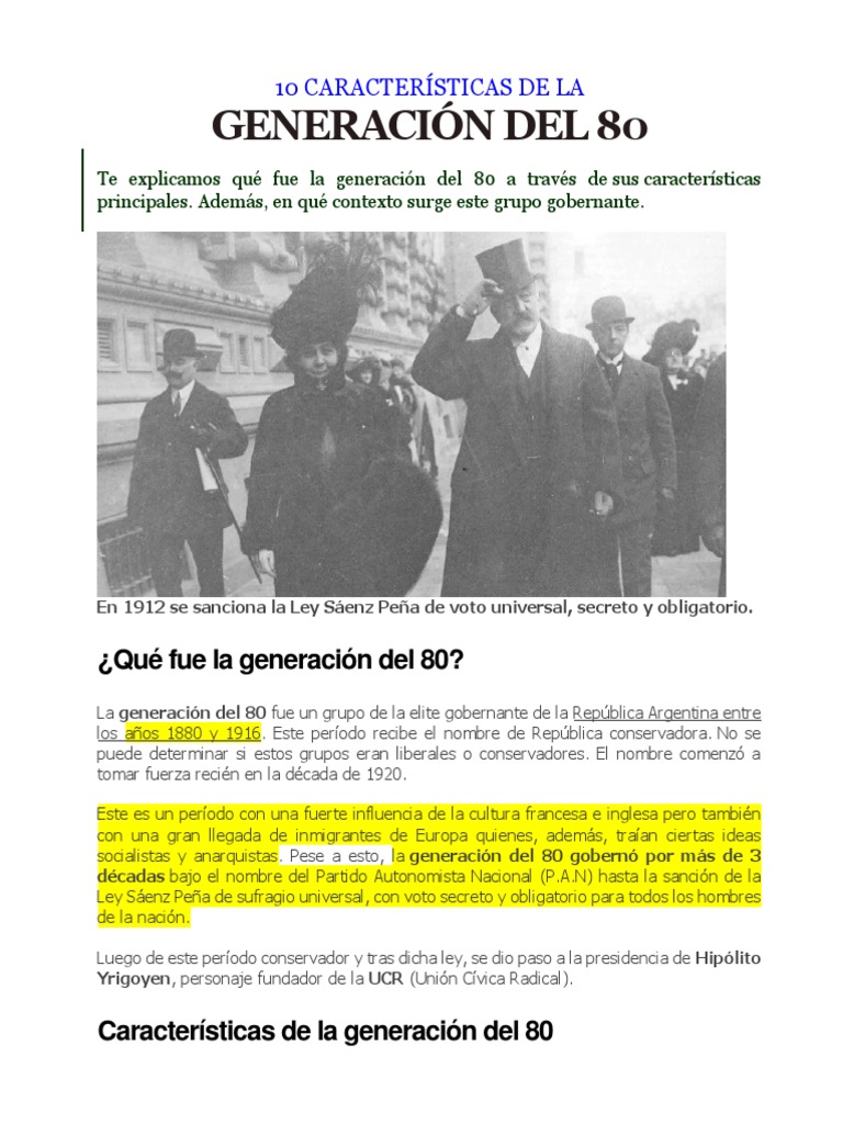 10 Características de La Generacion Del 80 | PDF | Elecciones | Votación
