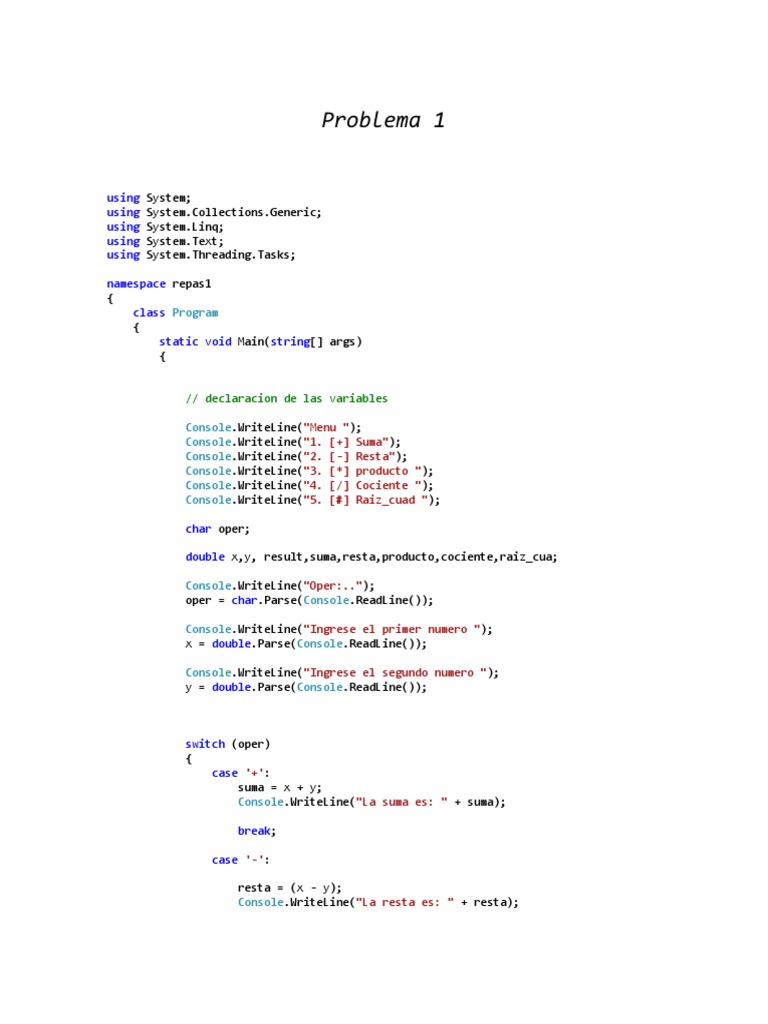 Problema 1 Using Using Using Using Using Namespace Class Static Void 5940