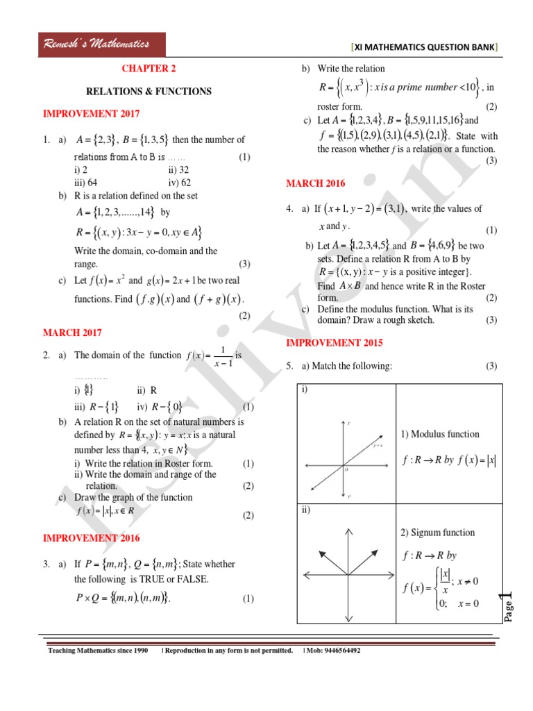 Hsslive Xi Maths CH 2. Relations and Functions | PDF | Function ...