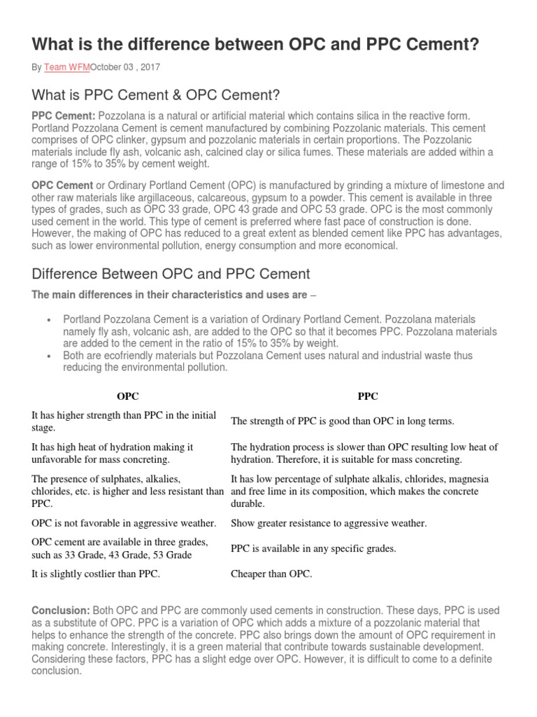 What Is The Difference Between OPC and PPC Cement | PDF | Cement | Concrete