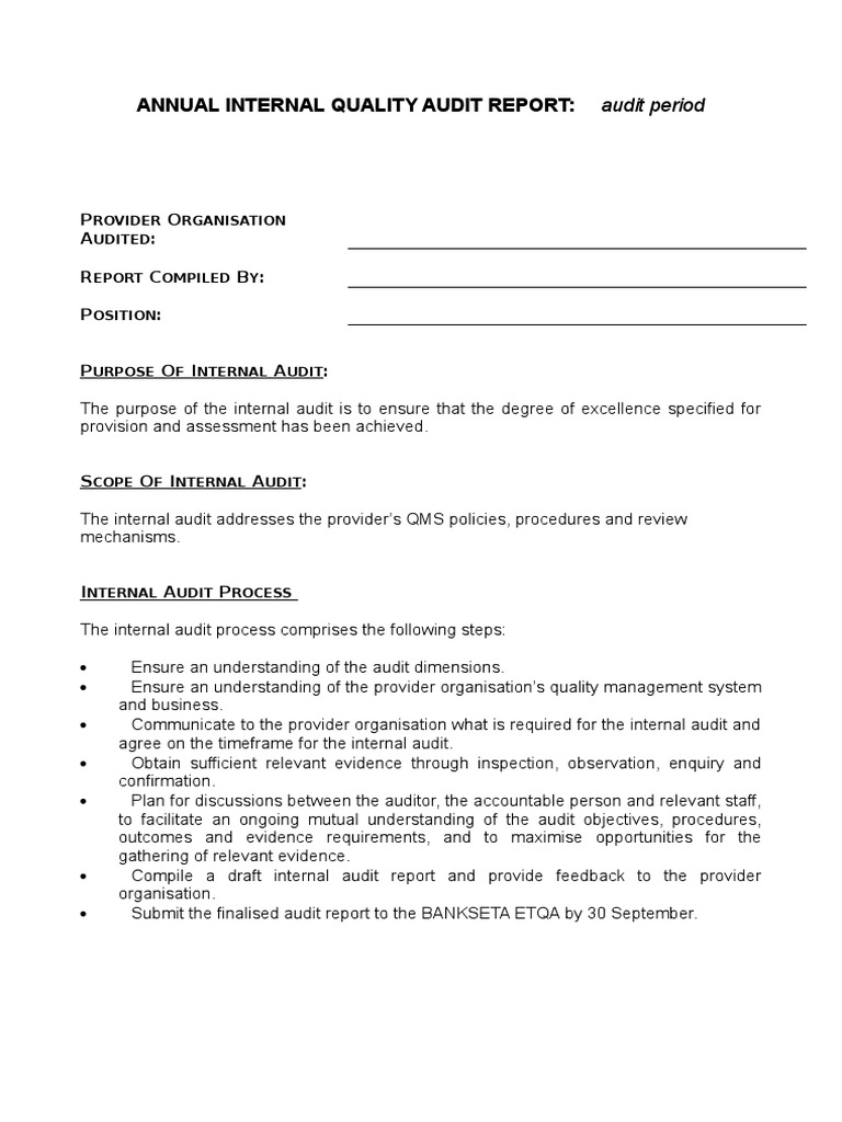 Internal Quality Audit Report Template | PDF | Internal Audit | Audit