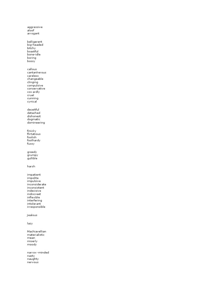 Negative Personality Adjectives | PDF