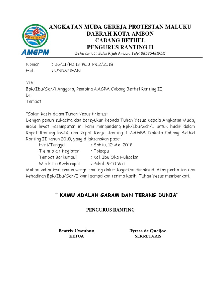 Undangan Rapat Ranting AMGPM 2018 | PDF