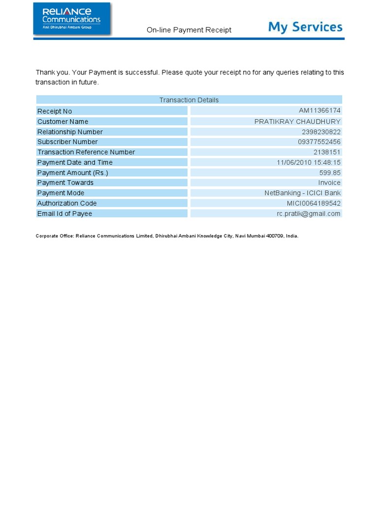 Reliance Old Bill | PDF