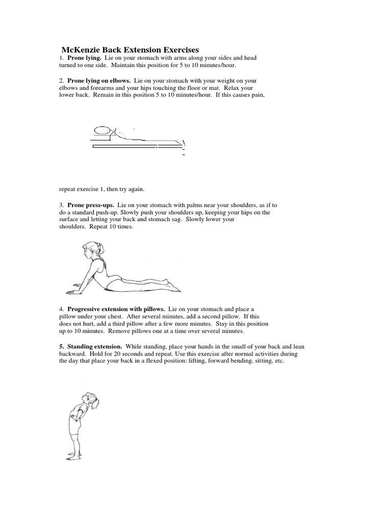 McKenzie Back Extension Exercises | PDF | Back Pain | Low Back Pain