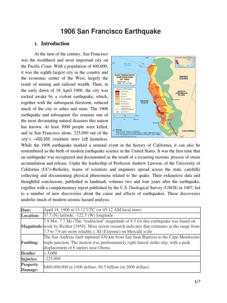 1906 San Francisco Earthquake | PDF | Earthquakes | Seismology