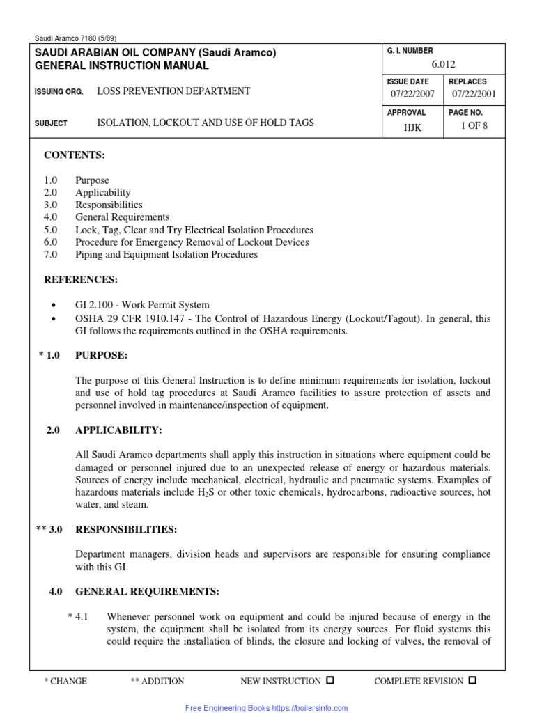 Saudi Aramco LOTO Guide | PDF | Nature