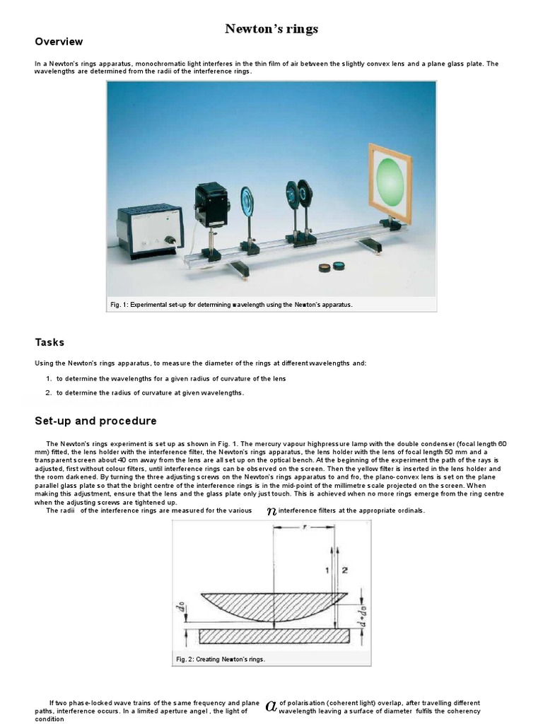 Newton's Rings: Set-Up and Procedure | PDF | Lens (Optics ...