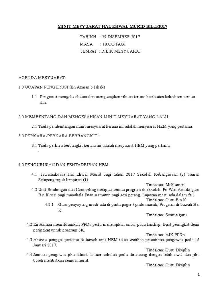 Minit Mesyuarat Hem Bilangan 1 | PDF