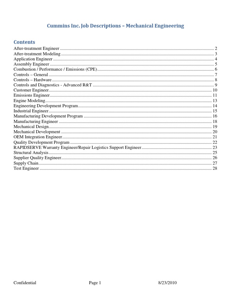 Cummins Position Profiles - Mechanical Engineer | Download Free PDF ...