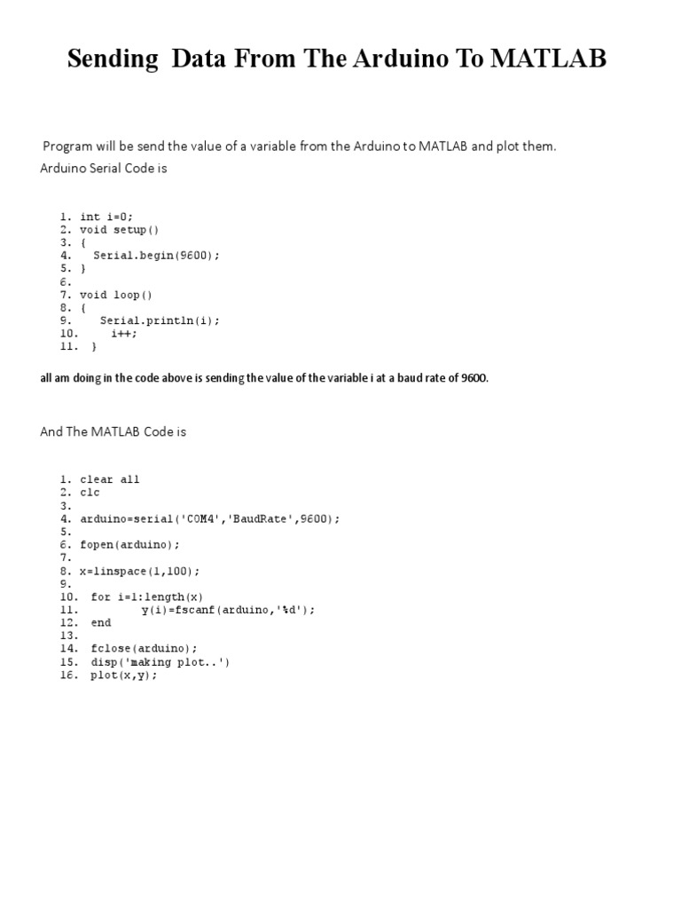 Sending Data From The Arduino To MATLAB | PDF | Computer Engineering | Computer Programming