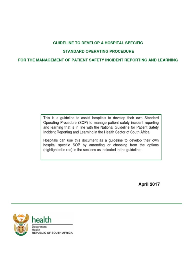Guideline For Hospitals To Develop A SOP For Pateint Safety Incident ...