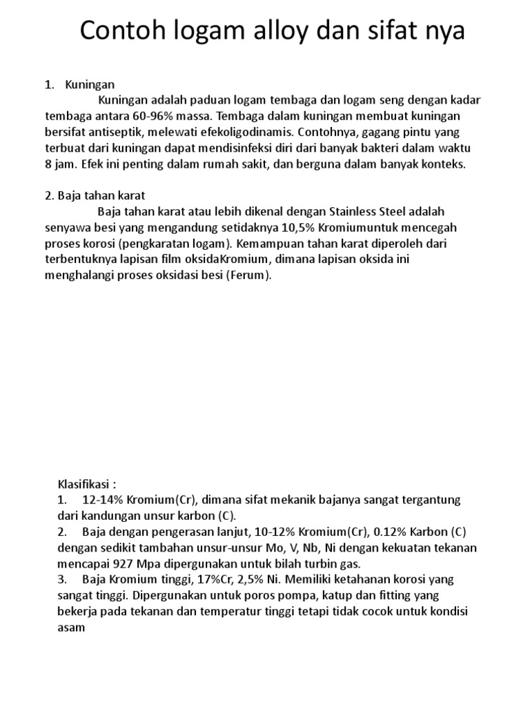 Contoh Logam Alloy Dan Sifat Nya | PDF