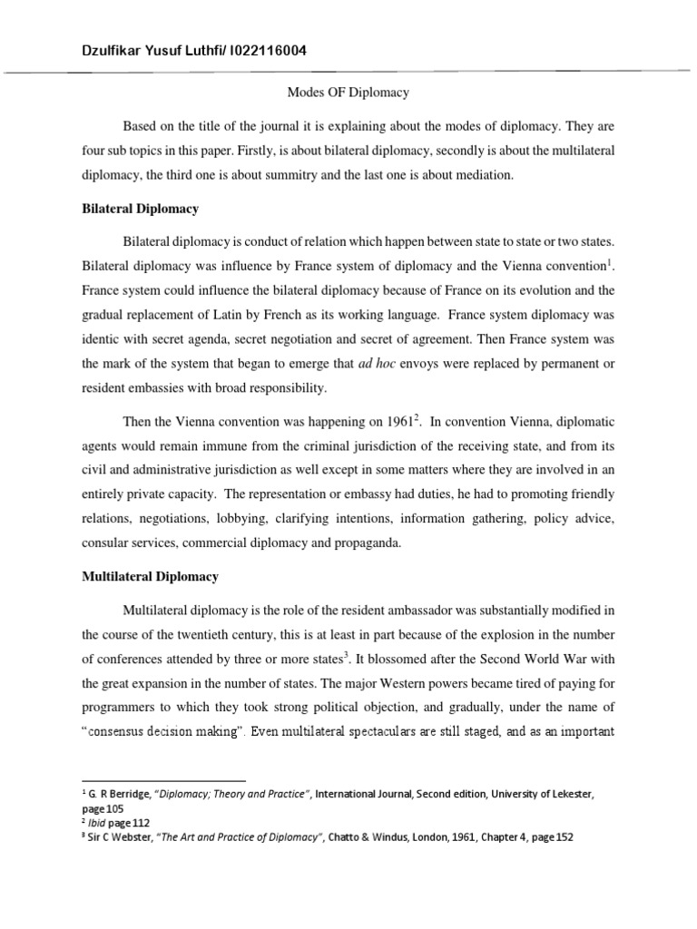 Modes of Diplomacy | PDF | Diplomacy | Diplomatic Mission
