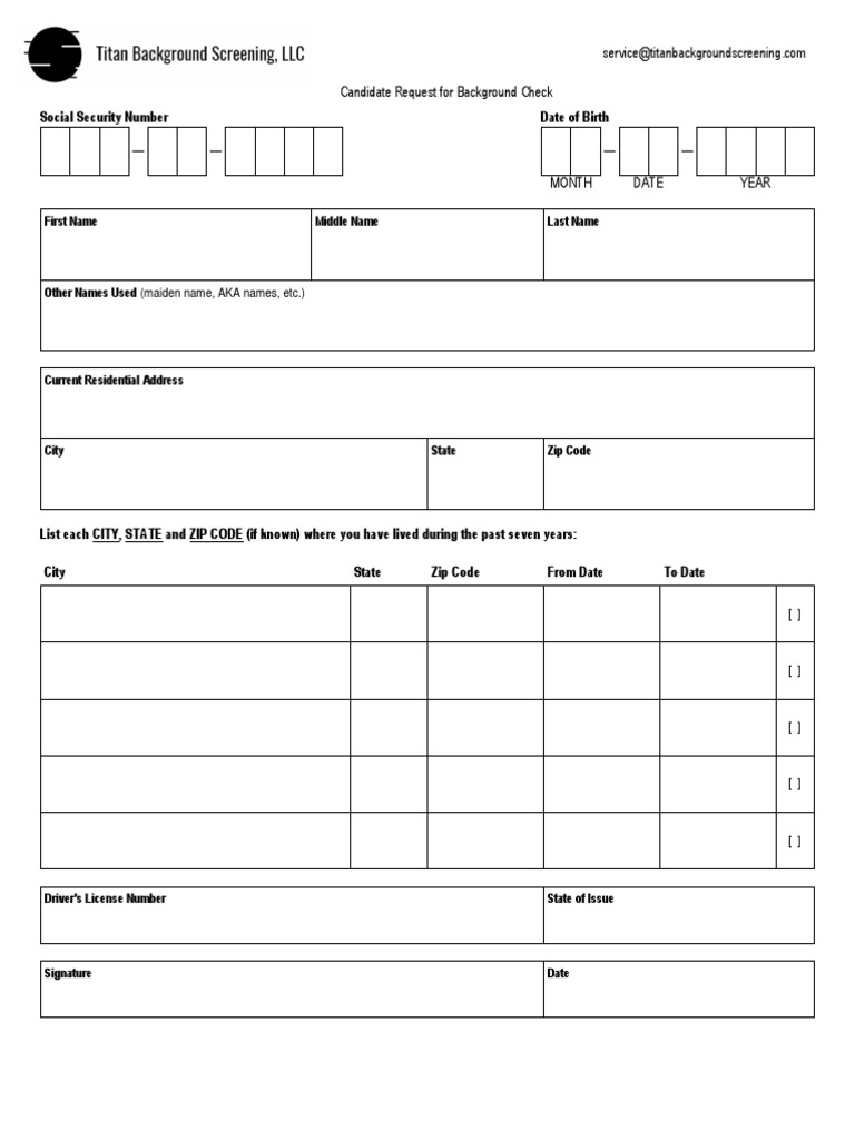 Candidate Background Check Request Form - Titan | PDF | Background ...
