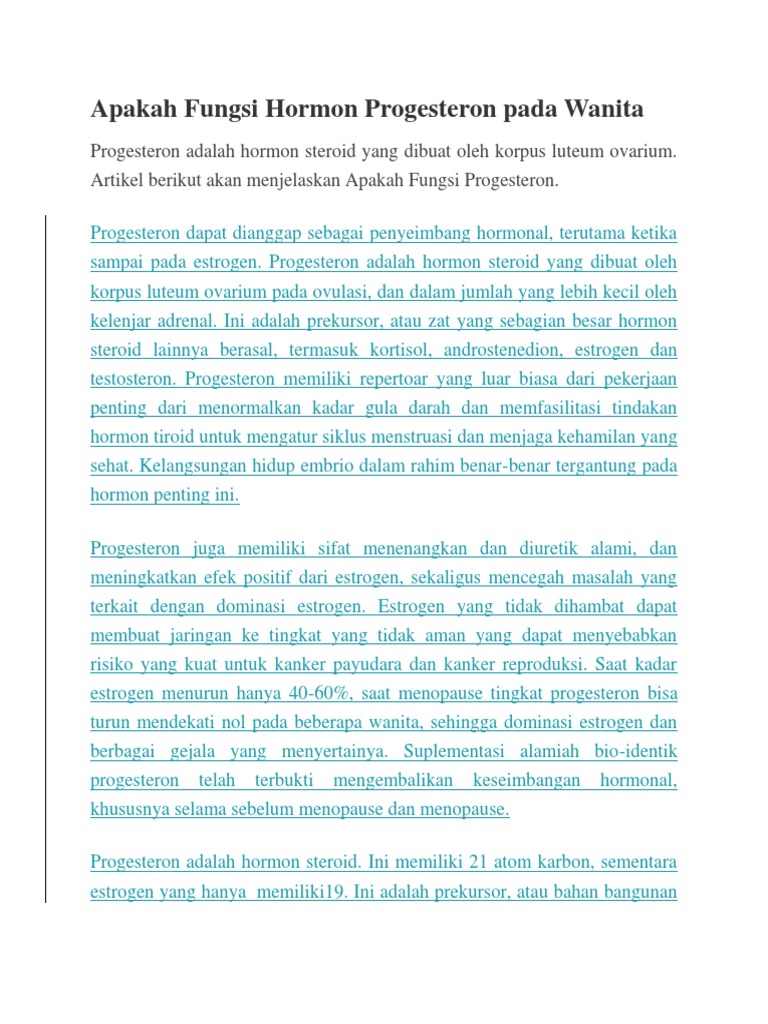 Apakah Fungsi Hormon Progesteron Pada Wanita | PDF Apakah Fungsi Hormon Progesteron Pada Wanita | PDF