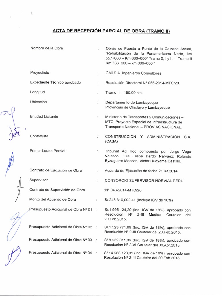 Acta de Recepción Parcial de Obra | PDF | Transporte por carretera | Transporte