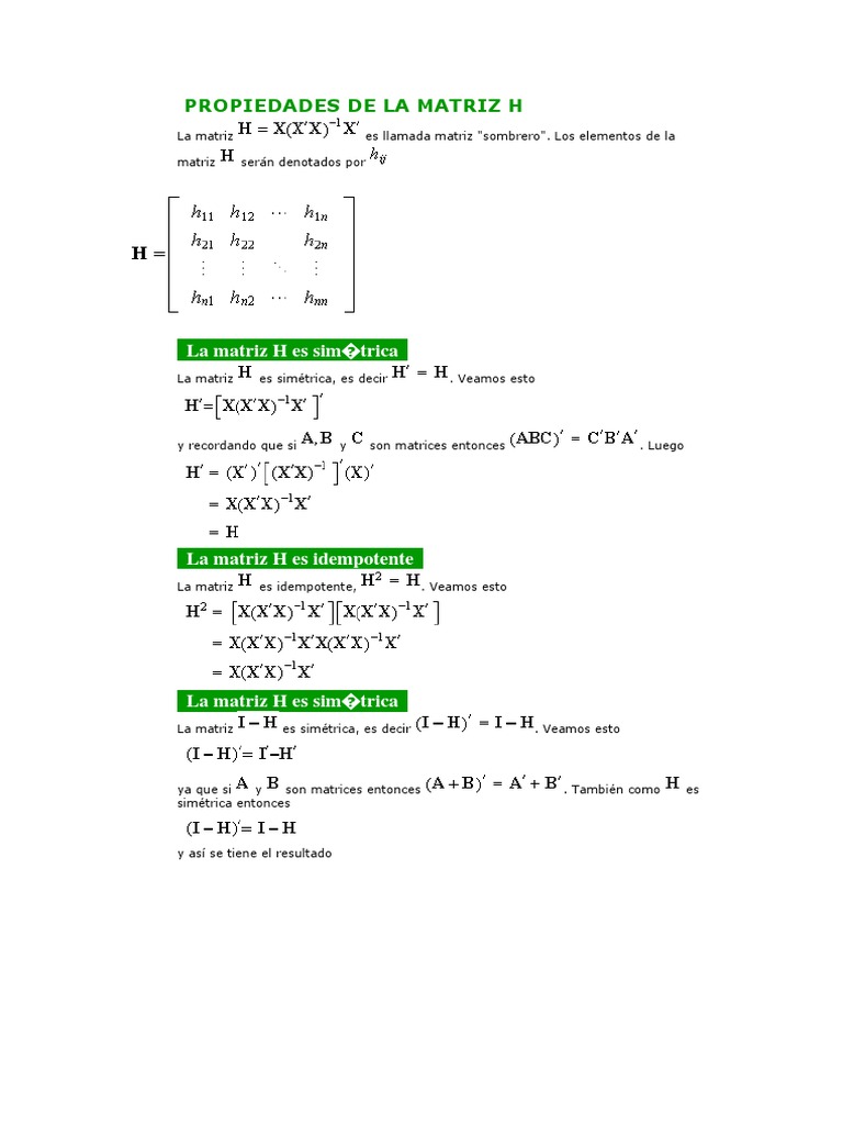 Propiedades de la Matriz H | PDF