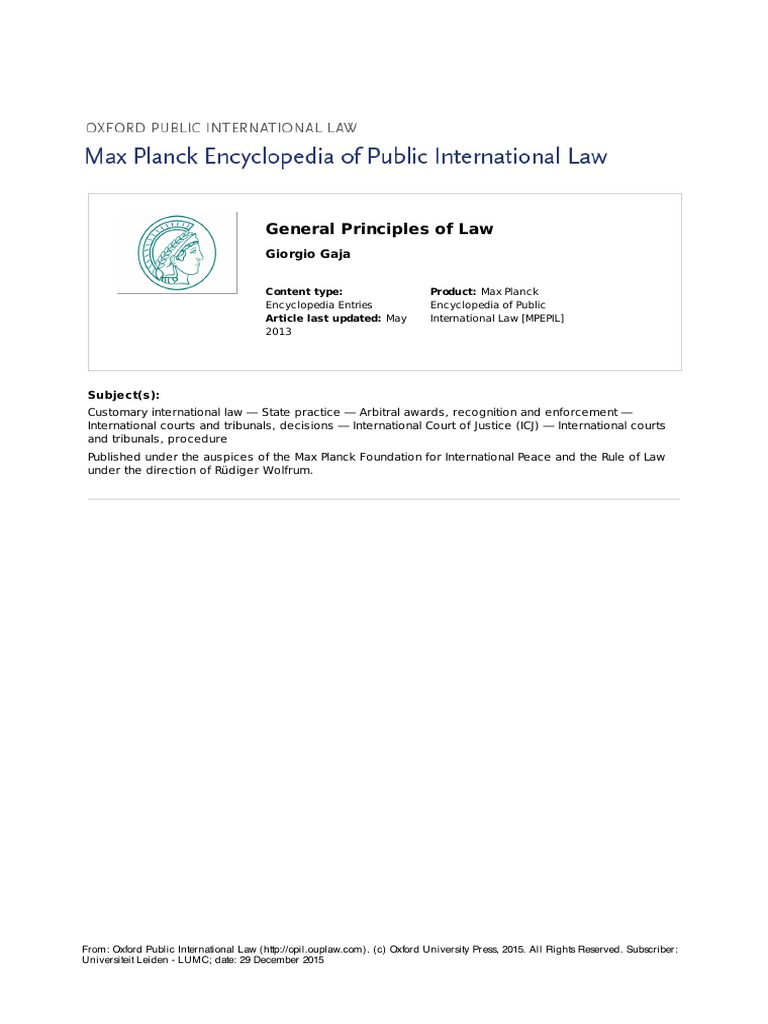 General Principles of Law in ICJ Statute | PDF | International Law ...