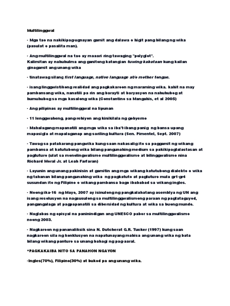 Multilinggwalismo sa Pilipinas | PDF | Social Science | Language Arts ...