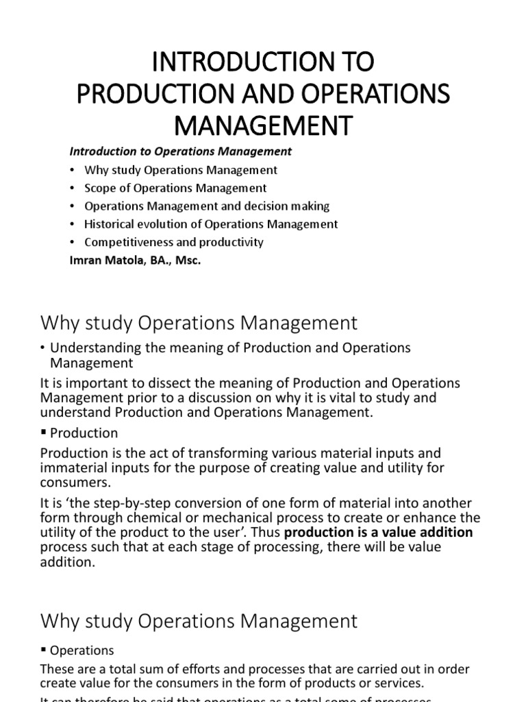 Introduction To Production and Operations Management | PDF | Operations ...