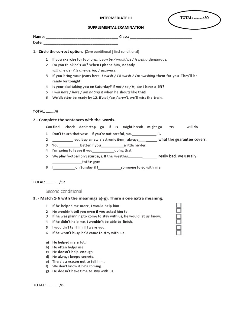 Intermediate Iii Supplemental Examination: TOTAL: /80 | PDF