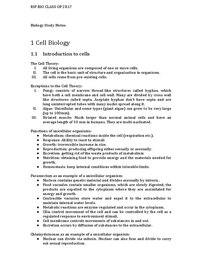 Updated Bio Study Notes | PDF | Mitosis | Cell Membrane