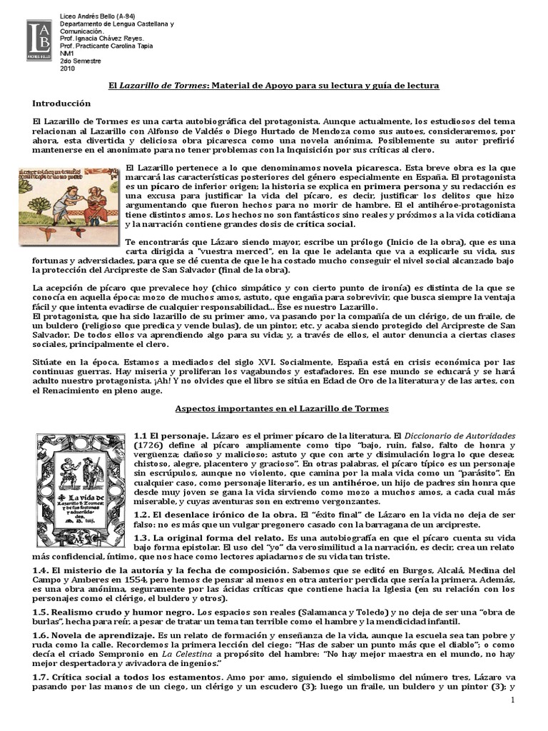 Guia El Lazarillo de Tormes | PDF | Novelas
