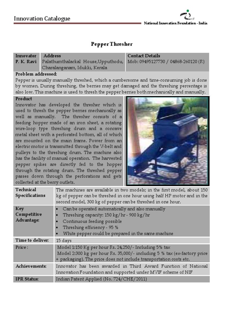 Pepper Thresher | PDF | Machines | Innovation