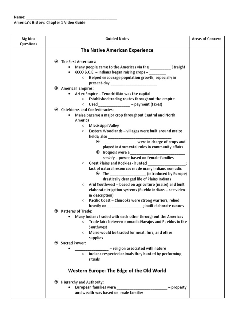 Americas History Chapter 1 Video Guide | PDF | Native Americans In The ...