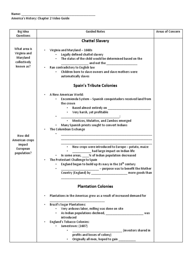 Americas History Chapter 2 Video Guide | PDF | Slavery | Puritans