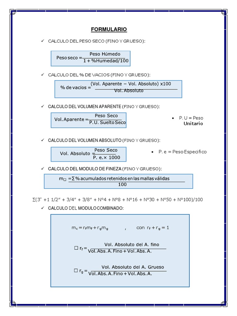 Formulario: P. U Peso | PDF | Teaching Methods & Materials