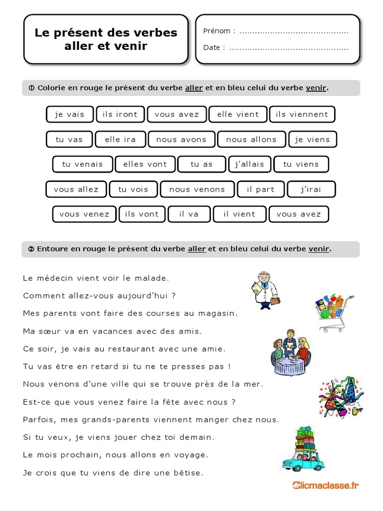 Exercices sur les verbes aller et venir | PDF | Verbe | Loisirs
