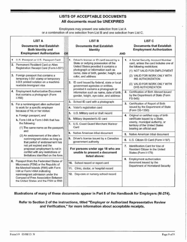 List of Acceptable Documents | PDF