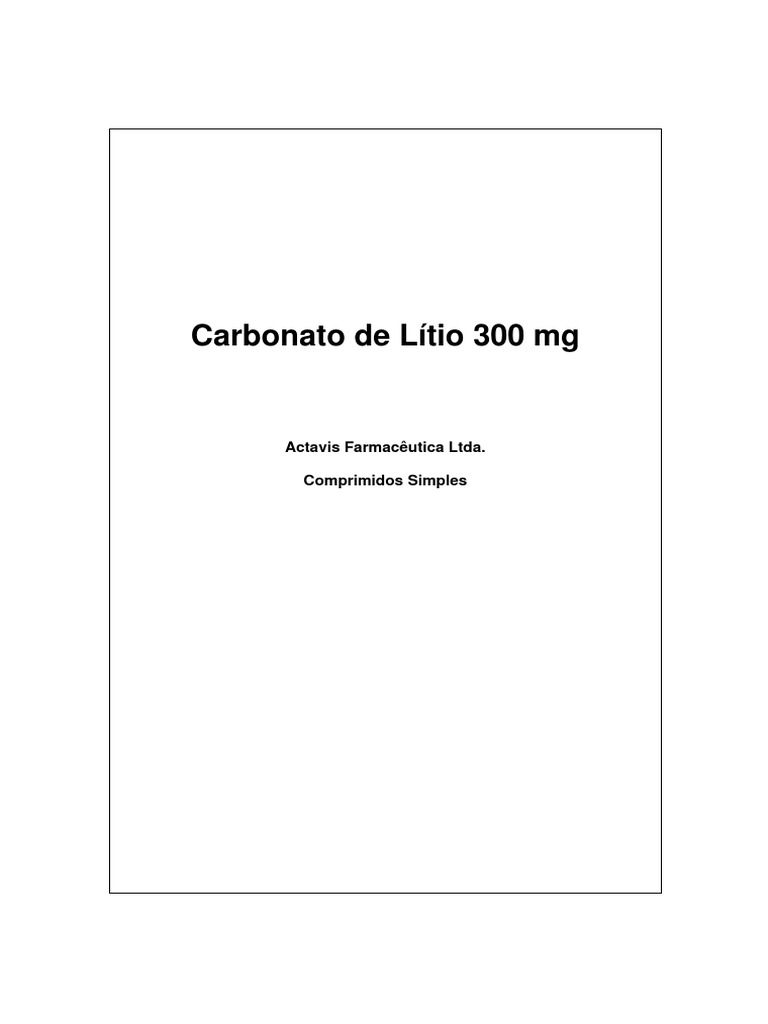 Carbonato de Lítio 300 mg para Transtorno Bipolar | PDF | Lítio | Gravidez