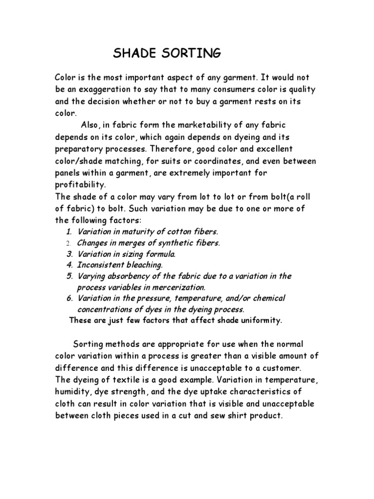Shade Sorting in Textile Industry | PDF | Dyeing | Textiles