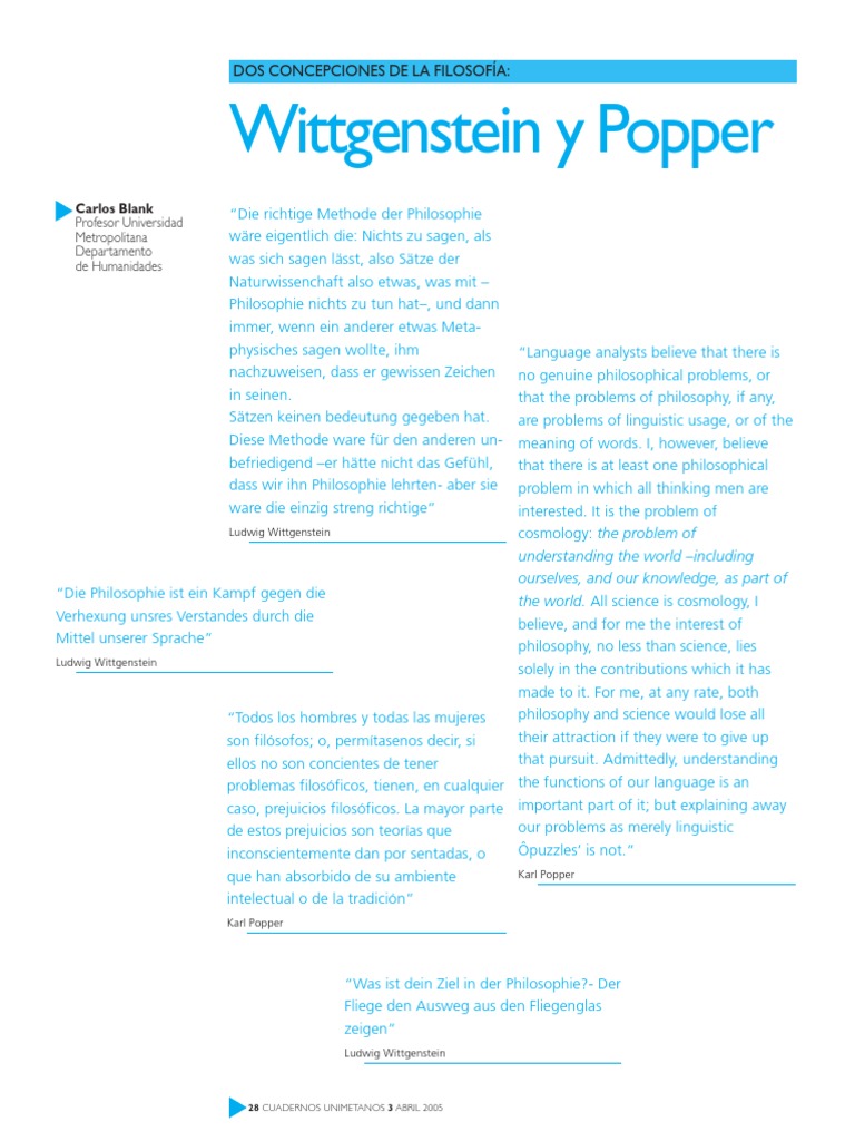 Two Conceptions of Philosophy: Wittgenstein and Popper Compared | PDF ...
